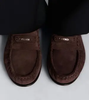 Fendi Scrunch Suede Mules - Brown