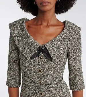 Alessandra Rich Belted Midi Dress In Melange Tweed