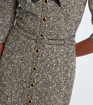Alessandra Rich Belted Midi Dress In Melange Tweed