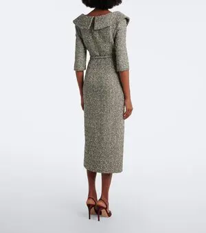 Alessandra Rich Belted Midi Dress In Melange Tweed