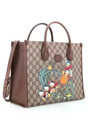 Gucci Disney Donald Duck Convertible Printed Gg Coated Canvas Medium Tote Bag - Brown