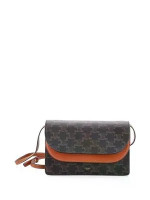 Celine Triomphe Coated Canvas Wallet On Strap Crossbody Bag - Brown