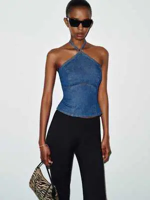REFORMATION Meghan Denim Halter Top