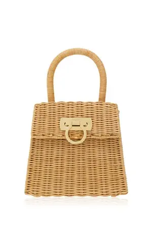 FERRAGAMO Small Wicker Top Handle Bag - Tan