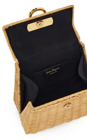 FERRAGAMO Small Wicker Top Handle Bag
