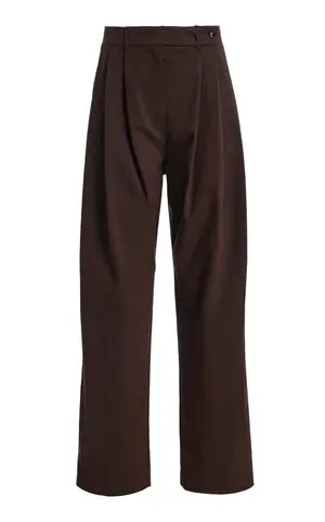 Co Cotton Twill Wide Leg Pleated Pants - Brown