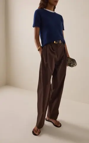 Co Cotton Twill Wide Leg Pleated Pants