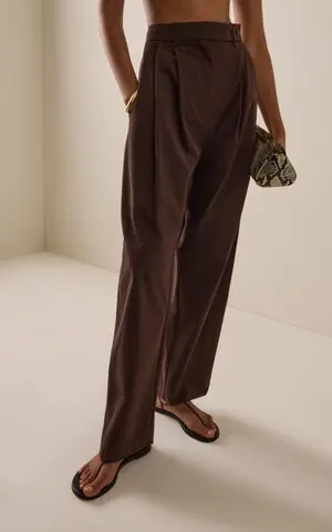 Co Cotton Twill Wide Leg Pleated Pants