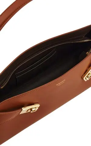 FERRAGAMO East-west Leather Shoulder Bag With Buckled Straps - Brown