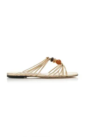 JIMMY CHOO Lova Beaded Leather Sandals - Gold