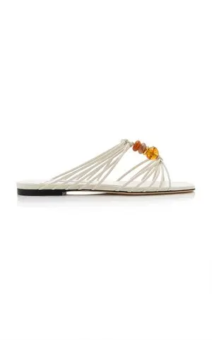 JIMMY CHOO Lova Beaded Leather Sandals - White