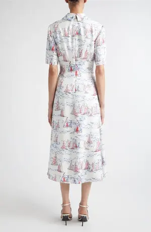 EMILIA WICKSTEAD Nautical Print Silk Midi Shirtdress - Boat Print