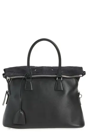 MAISON MARGIELA Medium 5ac Soft Leather & Canvas Top Handle Bag - Dark Grey