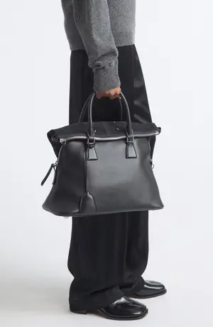 MAISON MARGIELA Medium 5ac Soft Leather & Canvas Top Handle Bag