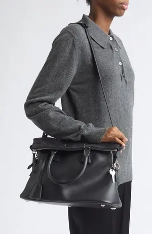 MAISON MARGIELA Medium 5ac Soft Leather & Canvas Top Handle Bag