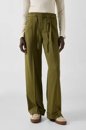 Bogner Elfy Virgin Wool Pleated Wide-leg Pants - Olive