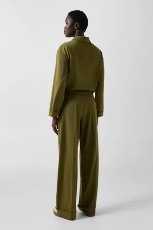 Bogner Elfy Virgin Wool Pleated Wide-leg Pants - Olive