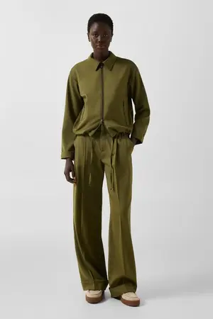 Bogner Elfy Virgin Wool Pleated Wide-leg Pants - Olive