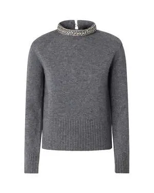 Pinko Jeweled Mock Neck Knit Sweater - Grigio-monumento Gr.
