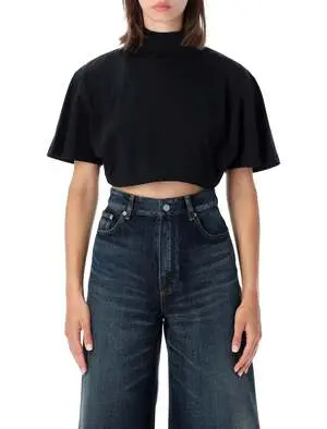 Alaïa Cropped Ribbed Mock Neck T-shirt