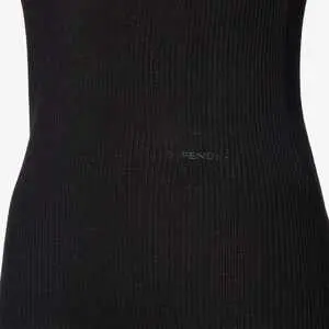 Fendi V-neck Ribbed Knit Sleeveless Top - Black