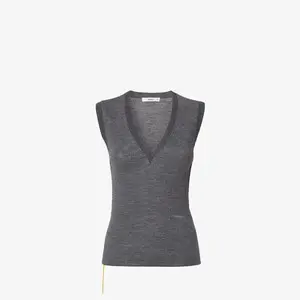 Fendi V-neck Ribbed Knit Sleeveless Top - Grey