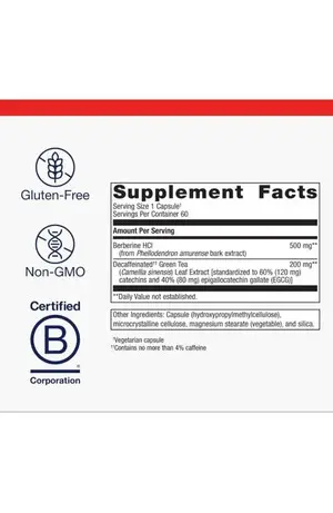 METAGENICS Berberine Gt Supplement 500 Mg Heart Health Support Capsules 60 Capsules