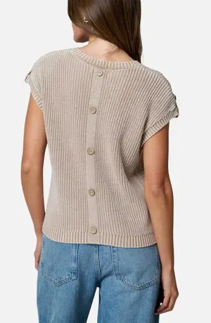 J.O.A. Acid Wash Ribbed Sweater With Button Embellishments - Khaki