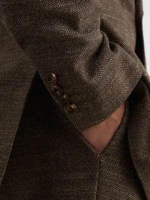 REISS Vallance Wool-blend Double-breasted Herringbone Blazer Classic-fit