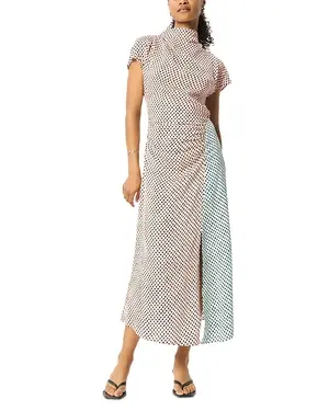 Whistles Graphic Check Cowl Neck Midi Dress