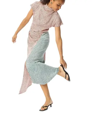 Whistles Graphic Check Cowl Neck Midi Dress