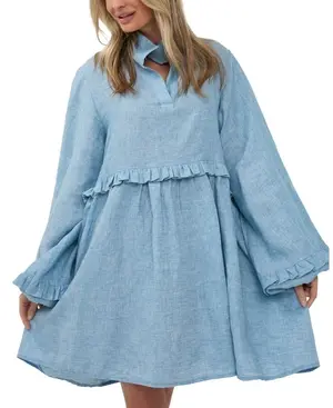 MARIELLE STOKKELAAR Blanche Linen Dress With Ruffled Sleeves