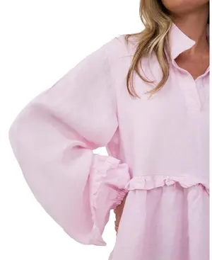 MARIELLE STOKKELAAR Blanche Linen Dress With Ruffled Sleeves - Pink