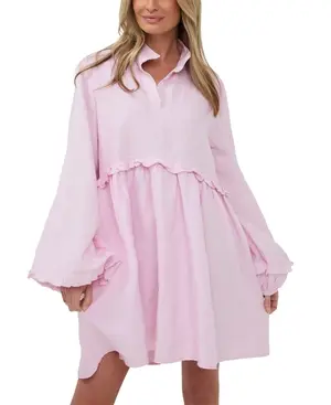 MARIELLE STOKKELAAR Blanche Linen Dress With Ruffled Sleeves - Pink