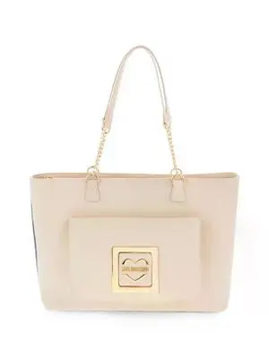 Moschino Logo-plaque Chain-link Shoulder Bag - Neutrals