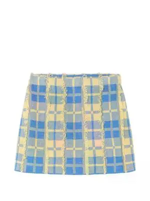 Guest In Residence Plaid Mini Skirt With Fringe Trim