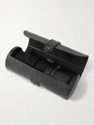 Wolf Cross-grain Glossed Vegan Leather Watch And Jewellery Roll