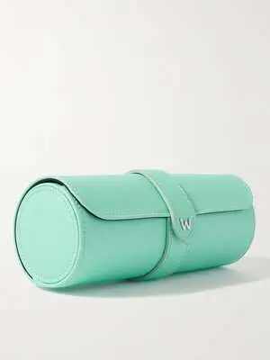 Wolf Cross-grain Vegan Leather Watch And Jewellery Roll - Turquoise