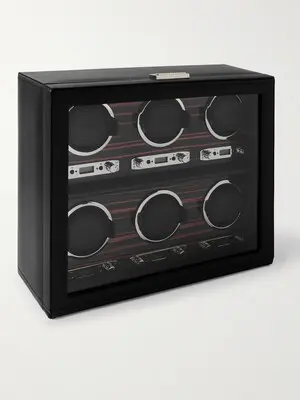 Wolf Roadster Full-grain Vegan Leather Six-piece Watch Winder - Black