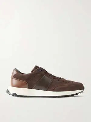 TOD'S Leather-trimmed Suede Sneakers - Dark Brown