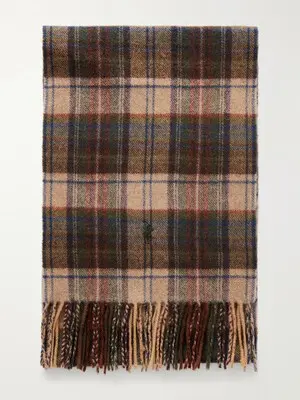 Polo Ralph Lauren Fringed Logo-embroidered Checked Recycled Cashmere And Wool-blend Scarf - Multi