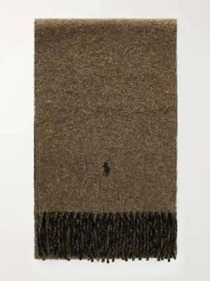 Polo Ralph Lauren Fringed Logo-embroidered Reversible Recycled Wool And Nylon-blend Scarf - Green