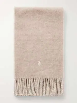 Polo Ralph Lauren Fringed Logo-embroidered Reversible Recycled Wool And Nylon-blend Scarf - Beige