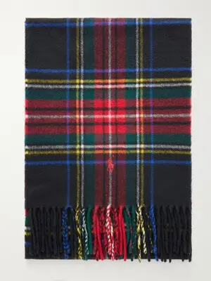 Polo Ralph Lauren Logo-embroidered Fringed Cashmere-blend Scarf - Multi