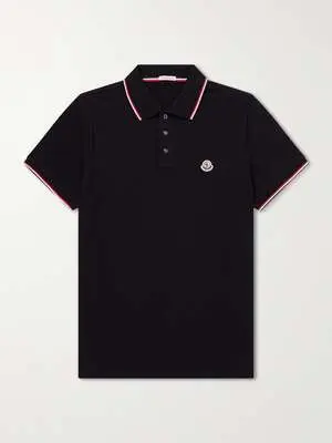 Moncler Logo-appliquéd Cotton-piqué Polo Shirt - Black