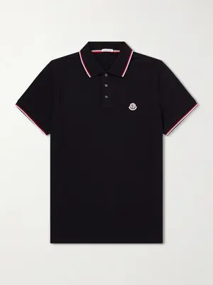 Moncler Logo-appliquéd Cotton-piqué Polo Shirt - Black