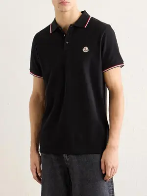Moncler Logo-appliquéd Cotton-piqué Polo Shirt - Black