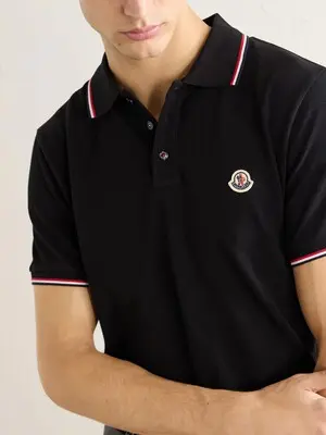 Moncler Logo-appliquéd Cotton-piqué Polo Shirt - Black