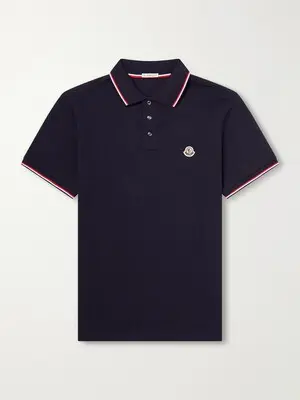 Moncler Logo-appliquéd Cotton-piqué Polo Shirt - Blue