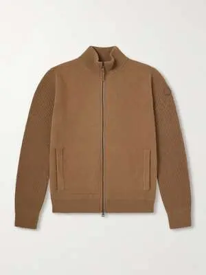 Moncler Wool-cashmere Blend Zipped Cardigan - Brown